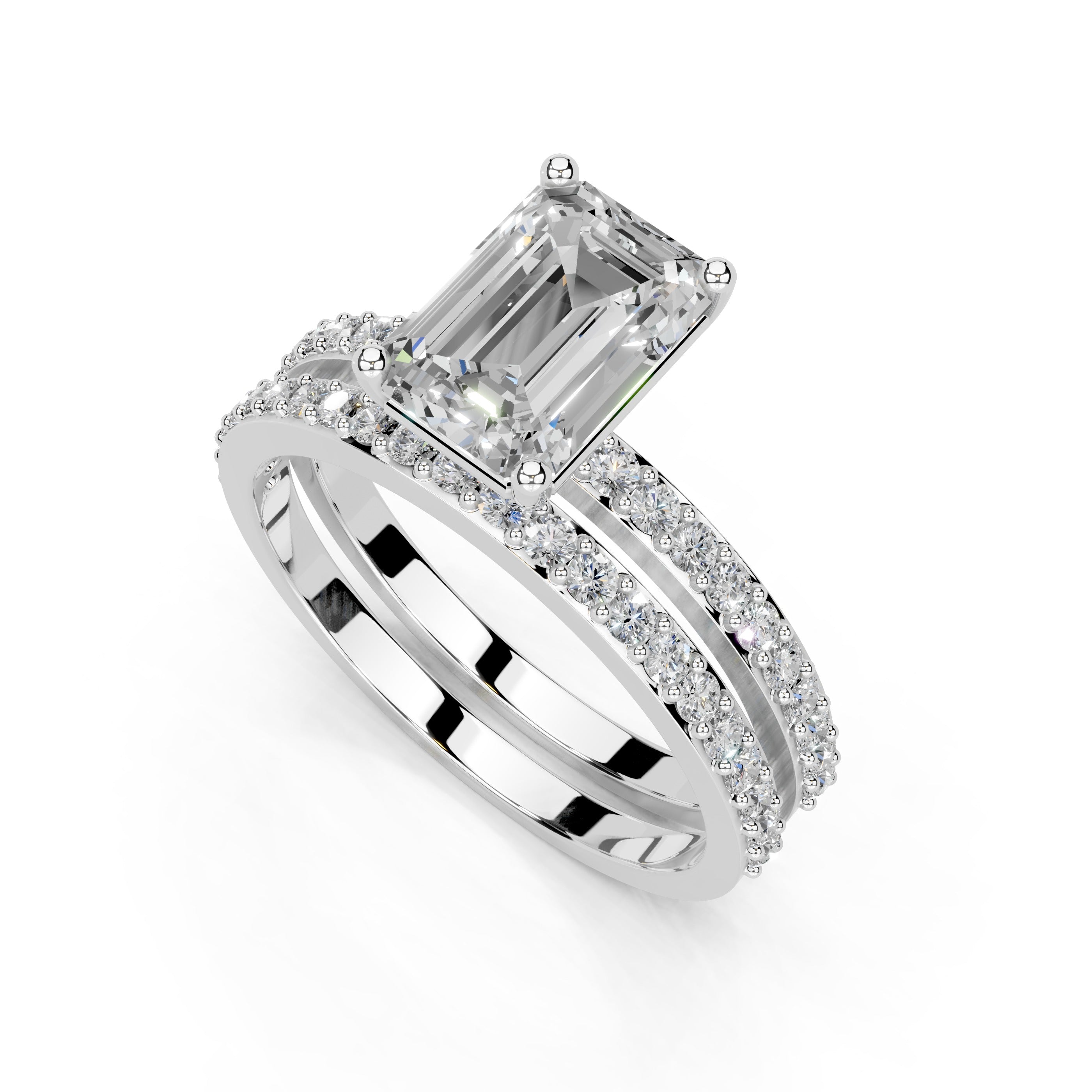 Emerald Cut Pave Double Row Lab Grown Diamond Engagement Ring – DIAMOND ...