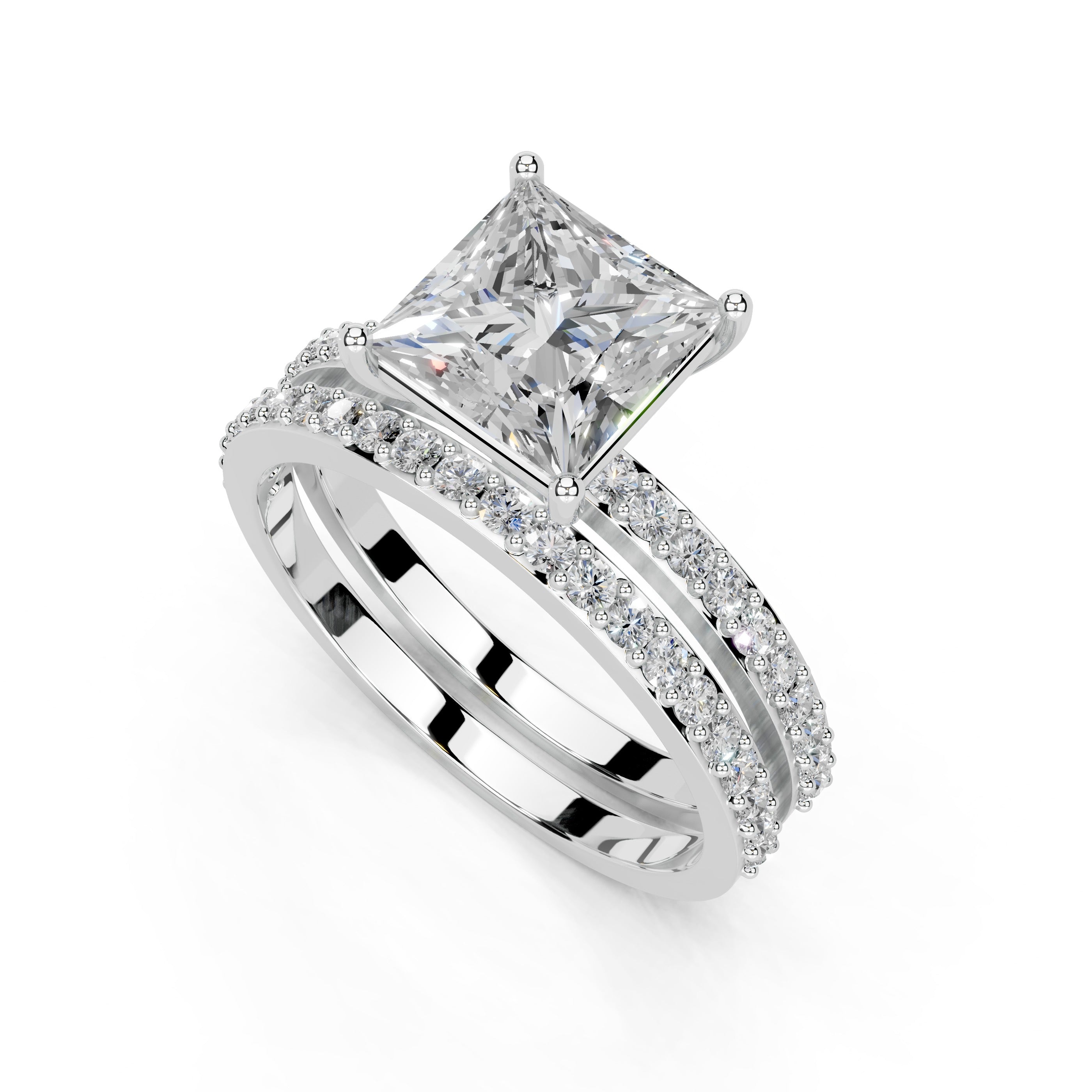 Princess Cut Pave Double Row Lab Grown Diamond Engagement Ring ...