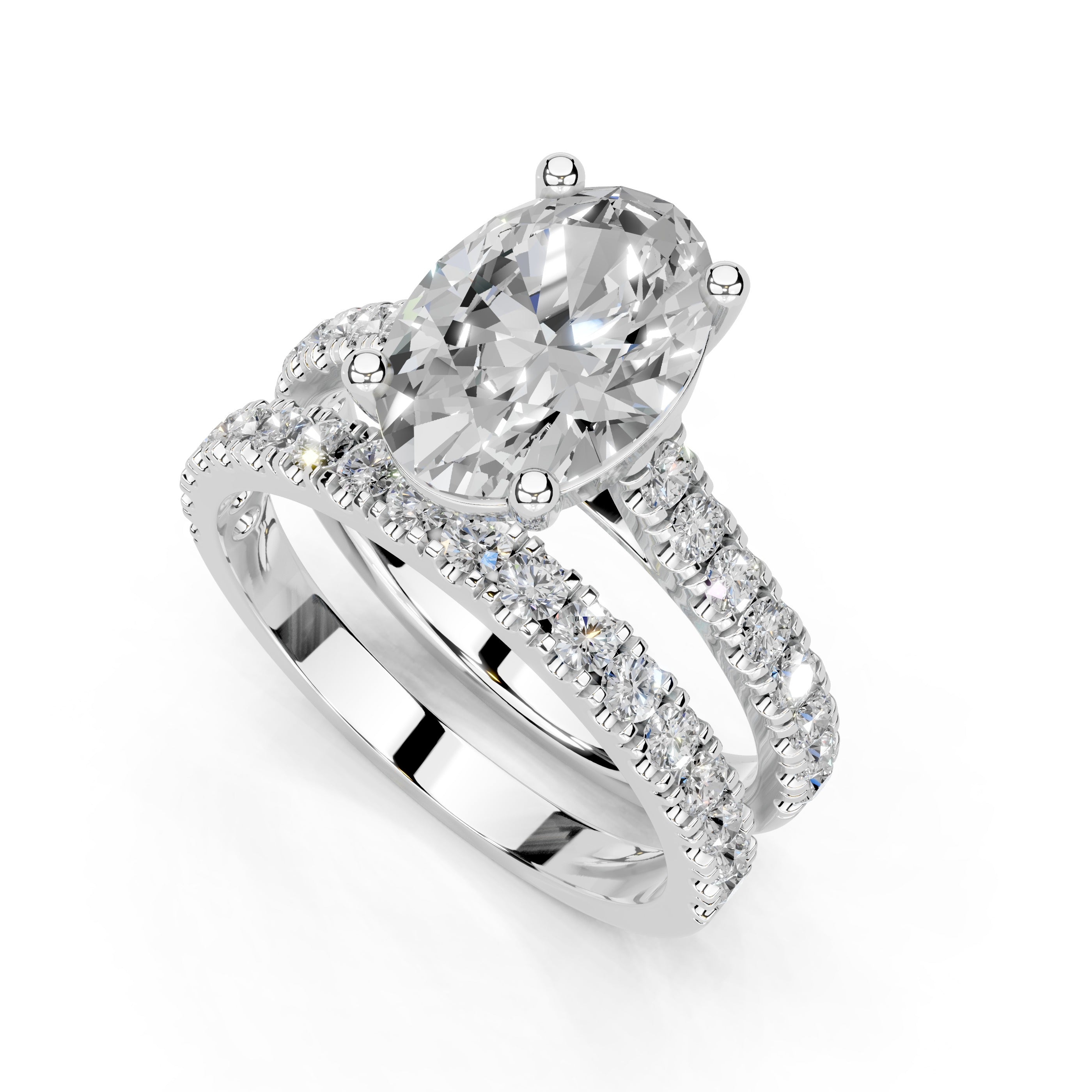 Oval Cut Claw Prongs Double Row Pave Lab Grown Diamond Engagement Ring ...