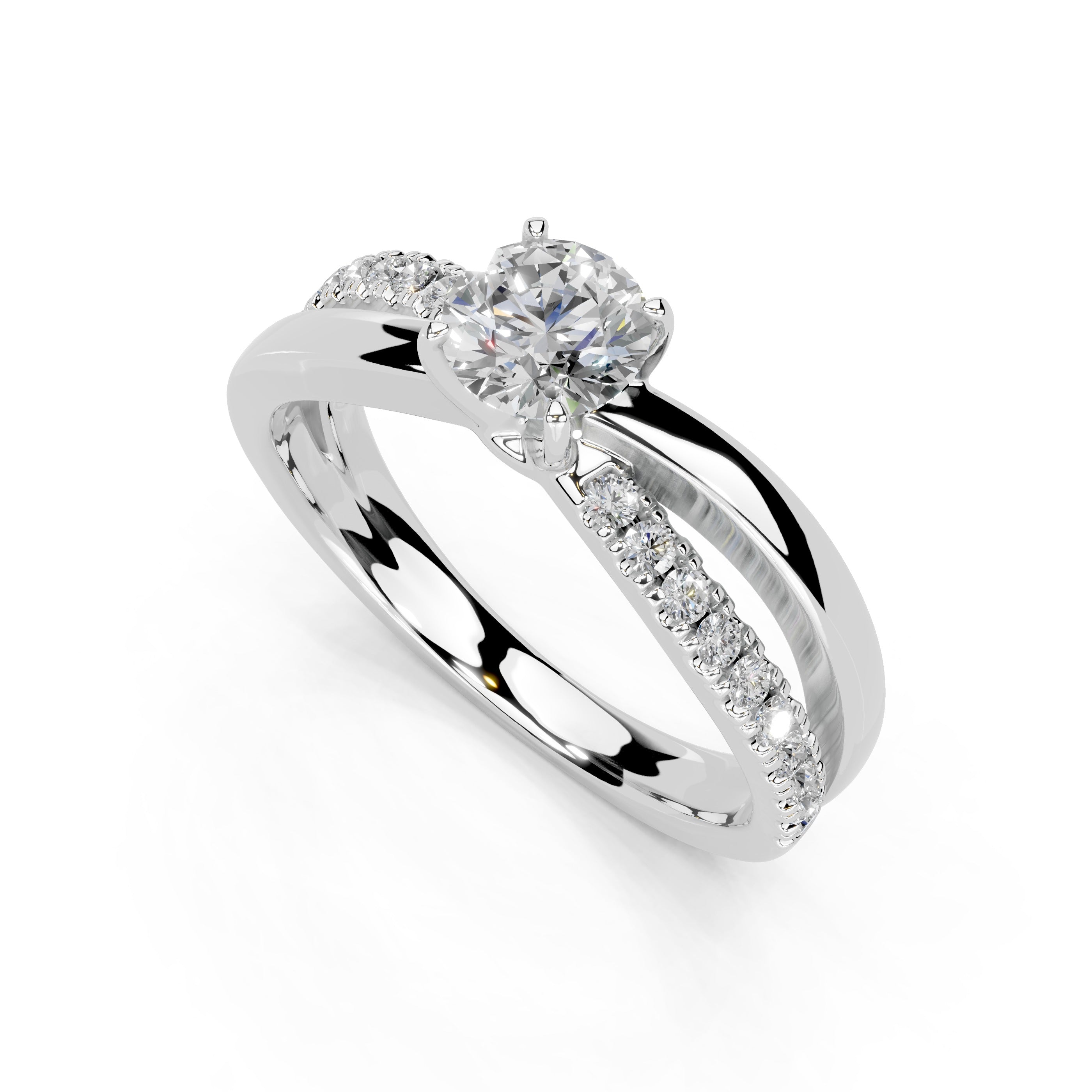 Round Cut Split Shank Lab Grown Diamond Engagement Ring with side ston ...