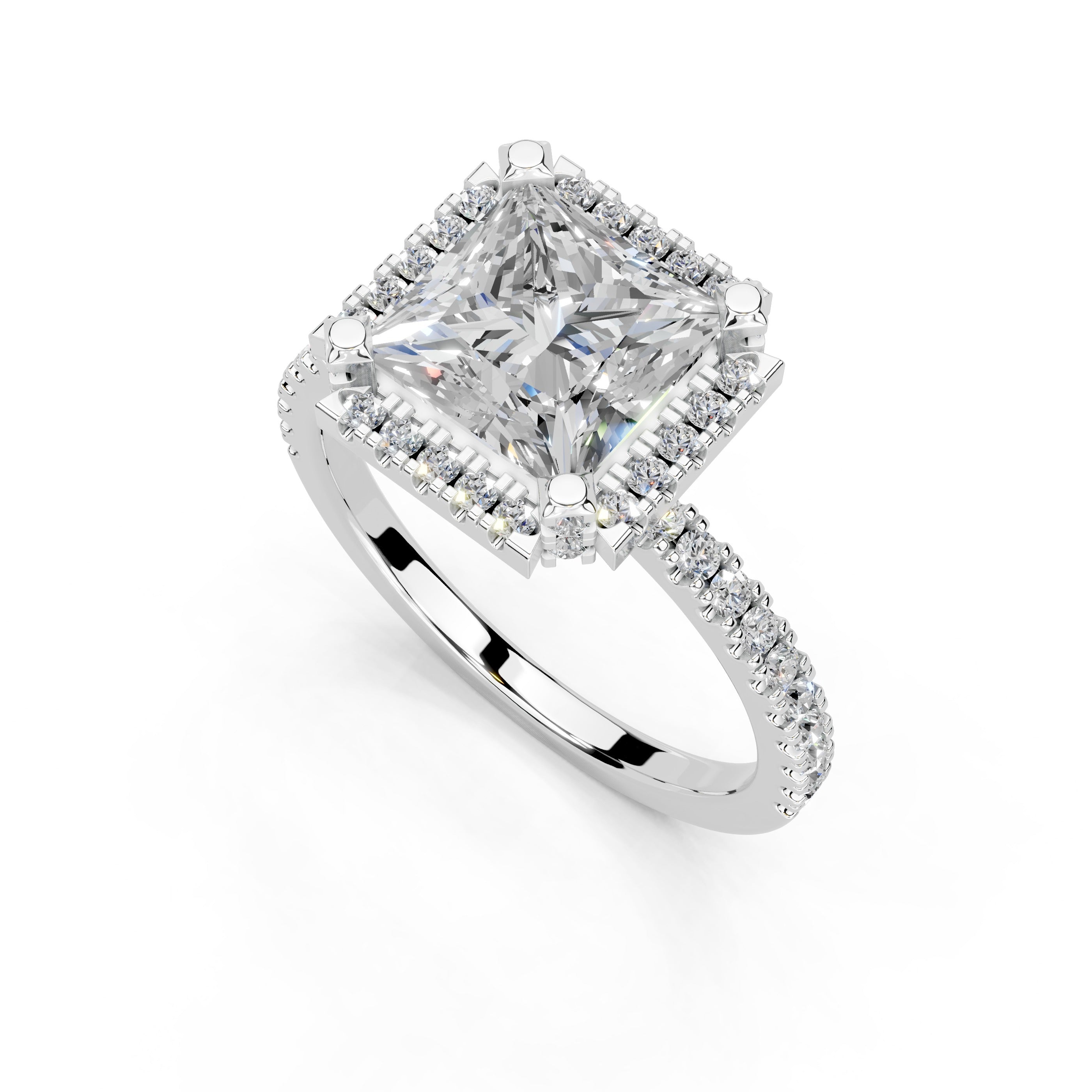 Princess Cut Pave Setting Halo Lab Grown Diamond Engagement Ring (1.6 ...